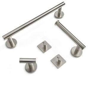 sayoneyes 5 pieces brushed nickel bathroom hardware set - includes 16 inch towel bar, toilet paper holder, 3 towel hooks – sus304 stainless steel bathroom accessory set wall mounted