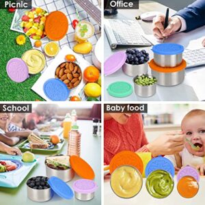 ikitchen Stainless Steel Snack Containers with Leakproof Silicone Lids, Salad Dressing Containers for Kids Reusable Metal Nesting Lunch Condiments Container Food Storage Set of 4