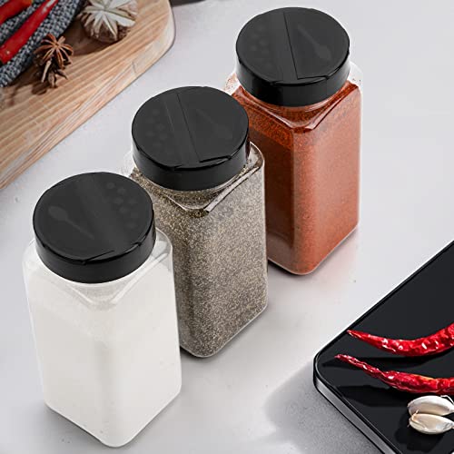 Hacaroa 16 Pack 21 Oz Plastic Spice Jars with Shaker/Pourer Lids, Square Empty Seasoning Containers Clear Spice Bottles for Dry Food, Condiments, Herbs, Powders