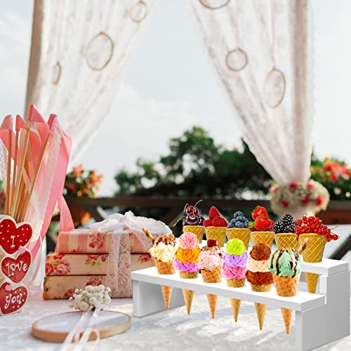 Wooden Ice Cream Cone Holder Stand with 12 Holes Multi Level Wooden Ice Cream Stand Food Cone Display Stand Hand Roll Sushi Popcorn Stand for Restaurants Catered Events Wedding Decoration