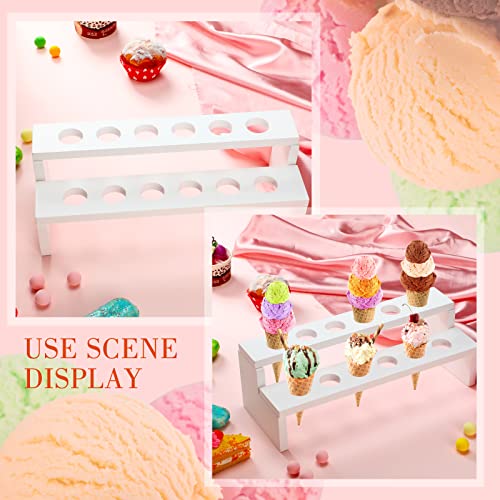 Wooden Ice Cream Cone Holder Stand with 12 Holes Multi Level Wooden Ice Cream Stand Food Cone Display Stand Hand Roll Sushi Popcorn Stand for Restaurants Catered Events Wedding Decoration