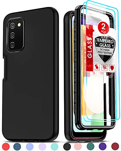 LeYi for Samsung Galaxy A03S Phone Case, Galaxy AO3S Phone Case with [2 x Tempered Glass Screen Protector], Full-Body Shockproof Soft Silicone Phone Cover Case for Samsung A03S (6.5 Inch), Black