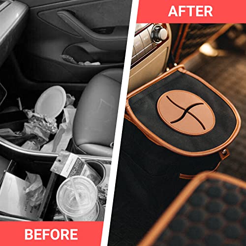 Owleys Car Trash Can Garbage Bag Trash Bin Collapsible Lid Hanging Trashcan Cute Automotive Waste Basket Leakproof Trash Cans Portable Black Brown Tan