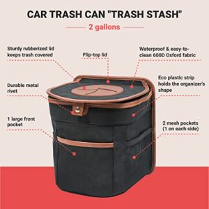 Owleys Car Trash Can Garbage Bag Trash Bin Collapsible Lid Hanging Trashcan Cute Automotive Waste Basket Leakproof Trash Cans Portable Black Brown Tan