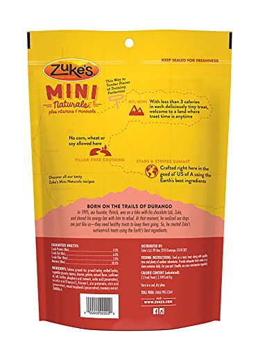 Zuke's Mini Naturals Dog Training Treats, Salmon Recipe, Soft Mini Dog Treats with Vitamins & Minerals, Made for All Breed Sizes (Salmon, 16 Ounce (Pack of 2))