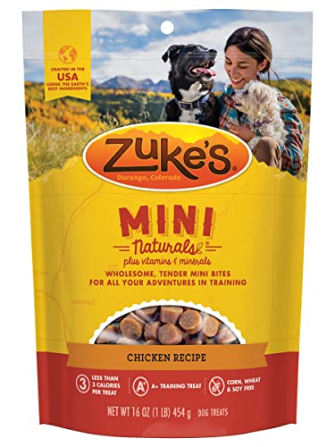 Zuke's Mini Naturals Dog Training Treats, Salmon Recipe, Soft Mini Dog Treats with Vitamins & Minerals, Made for All Breed Sizes (Chicken, 16 Ounce (Pack of 2))