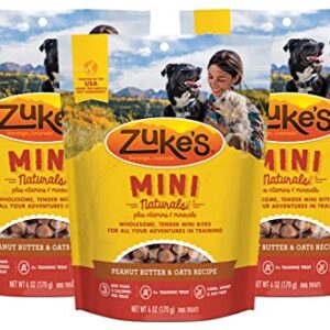 Zuke's Mini Naturals Dog Training Treats, Peanut Butter & Oats Recipe, Soft Dog Treats with Vitamins & Minerals, for All Breed Sizes, 6 OZ Bag (Pack of 3)