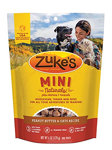 Zuke's Mini Naturals Dog Training Treats, Peanut Butter & Oats Recipe, Soft Dog Treats with Vitamins & Minerals, for All Breed Sizes, 6 OZ Bag (Pack of 3)