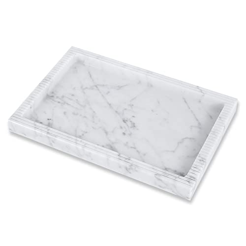 JIMEI Marble Tray Rectangular Vanity Tray and Serving Tray for Bathroom,Kitchen and Coffee Table,Jewelry & Perfume Organizer (Italian Carrara White 11.8 x 7.9 x 0.98in)