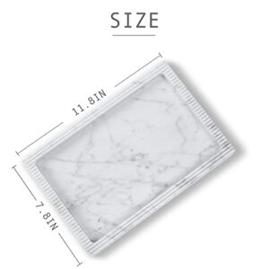 JIMEI Marble Tray Rectangular Vanity Tray and Serving Tray for Bathroom,Kitchen and Coffee Table,Jewelry & Perfume Organizer (Italian Carrara White 11.8 x 7.9 x 0.98in)