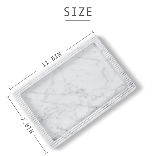 JIMEI Marble Tray Rectangular Vanity Tray and Serving Tray for Bathroom,Kitchen and Coffee Table,Jewelry & Perfume Organizer (Italian Carrara White 11.8 x 7.9 x 0.98in)