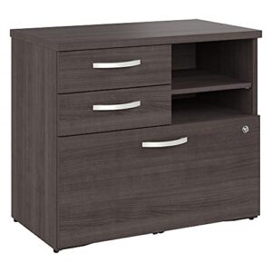 bush business furniture hybrid office storage cabinet with drawers and shelves, storm gray