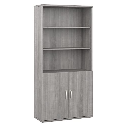 Ciays Bush Business Furniture Hybrid Tall 5 Shelf Bookcase with Doors in Platinum Gray