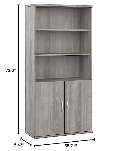 Ciays Bush Business Furniture Hybrid Tall 5 Shelf Bookcase with Doors in Platinum Gray