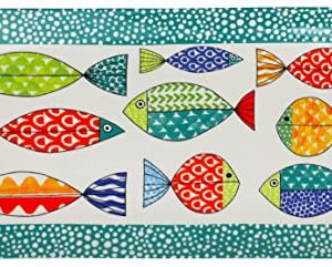 Euro Ceramica FreshCatch Collection 15-Inch Rectangular Serving Tray - Indoor/Outdoor Use - Colorful Cute Fish Pattern on White (FRC-86-3919)