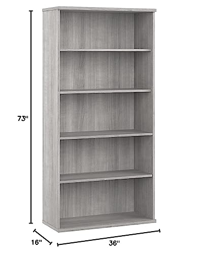 Bush Business Furniture Hybrid Tall 5 Shelf Bookcase in Platinum Gray