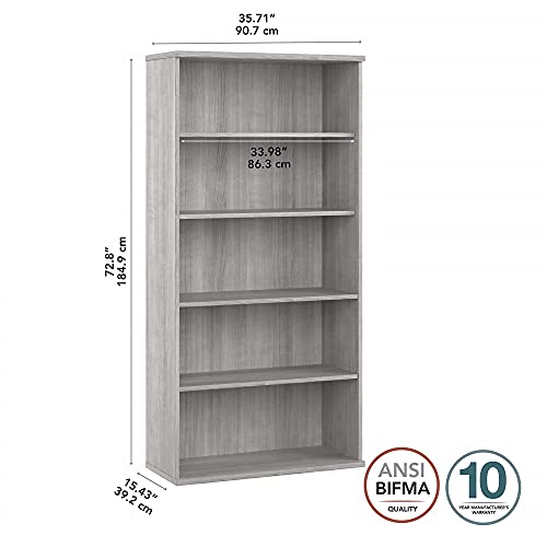 Bush Business Furniture Hybrid Tall 5 Shelf Bookcase in Platinum Gray