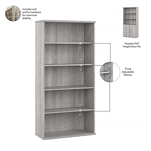 Bush Business Furniture Hybrid Tall 5 Shelf Bookcase in Platinum Gray