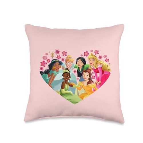 Disney Princess Group Heart Pink Throw Pillow, 16x16, Multicolor