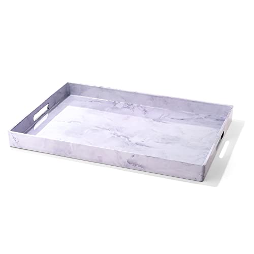 American Atelier Gray Rectangular Serving Tray – Large 14 x 19 inch Decorative Platter w/Carry Handles in Gorgeous Marble Finish for Food, Drinks, Ottoman or Centerpiece, (1270747)