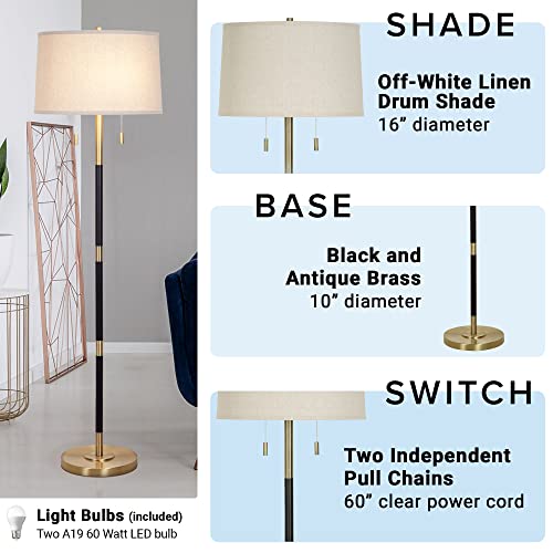 Catalina Lighting 23209-001 Transitional 2-Light Dual Pull Chain Floor Lamp, LED Bulbs Included, 56.5", Black & Antique Brass