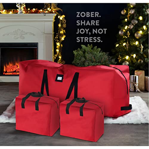 Zober 3-Pack Christmas Artificial Tree Storage Bag and Two Garland Bags; Holiday Tree Storage for Trees Up to 9 ft, Includes Card Slot, Dual Zipper, and Carry Handles; Tearproof 600D Oxford Material