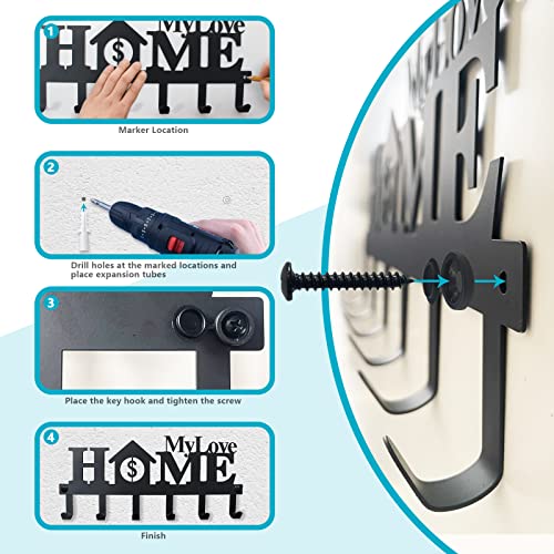 Key Holder for Wall Decorative Metal Key Rack, Simple and Creative Key Hooks, 13x5.7in is Very Suitable for Entrance Kitchen Hallway Office Key Hanger