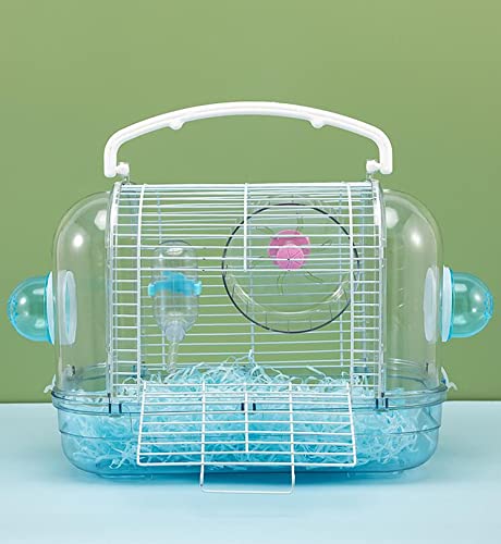 Misyue Hamster Travel Portable Carrier Cage Small Animal Carry Case with Water Bottle&foodbowl&Running Wheel for Dwarf Hamster,Ferrets,Hedgehog,Chinchilla (Blue)