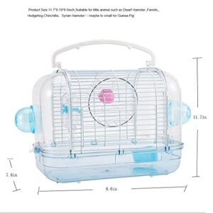 Misyue Hamster Travel Portable Carrier Cage Small Animal Carry Case with Water Bottle&foodbowl&Running Wheel for Dwarf Hamster,Ferrets,Hedgehog,Chinchilla (Blue)