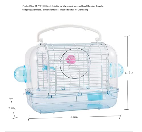 Misyue Hamster Travel Portable Carrier Cage Small Animal Carry Case with Water Bottle&foodbowl&Running Wheel for Dwarf Hamster,Ferrets,Hedgehog,Chinchilla (Blue)