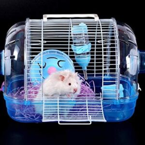 Misyue Hamster Travel Portable Carrier Cage Small Animal Carry Case with Water Bottle&foodbowl&Running Wheel for Dwarf Hamster,Ferrets,Hedgehog,Chinchilla (Blue)