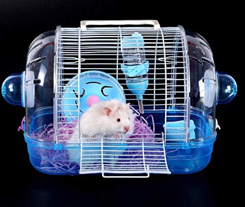 Misyue Hamster Travel Portable Carrier Cage Small Animal Carry Case with Water Bottle&foodbowl&Running Wheel for Dwarf Hamster,Ferrets,Hedgehog,Chinchilla (Blue)