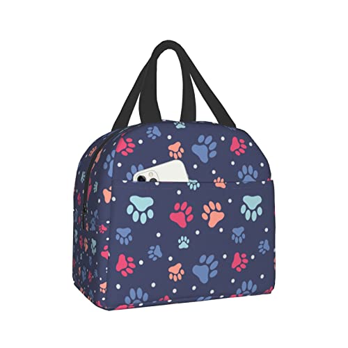 Lunch Bag Cute Dog Paw Print Insulated Lunch Box Reusable Lunch Bags Meal Portable Container Tote For Men Women Work Travel Picnic