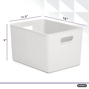 Superio Ribbed Collection - Decorative Plastic Open Home Storage Bins Organizer Baskets, X-Large White (6 Pack) Container Boxes for Organizing Closet Shelves Drawer Shelf 22 Liter/23 Quart