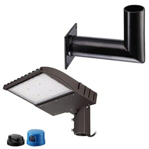 leonlite 150w led parking lot lights, dimmable commercial led area lights bundle l shape wall mount bracket for slip fit light, 2-3/8 inch, 60mm, shoebox light wall bracket