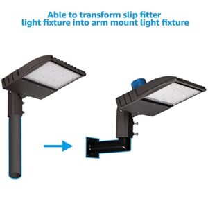 LEONLITE 150W LED Parking Lot Lights, Dimmable Commercial LED Area Lights Bundle L Shape Wall Mount Bracket for Slip Fit Light, 2-3/8 inch, 60mm, Shoebox Light Wall Bracket