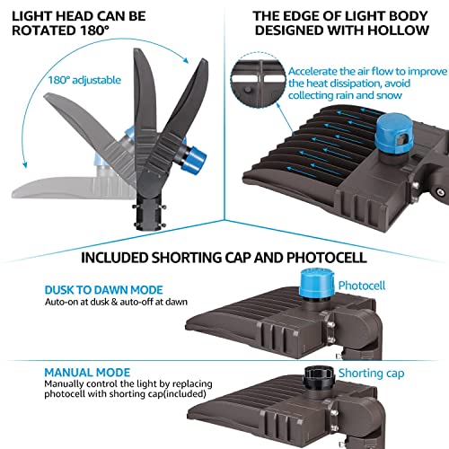 LEONLITE 150W LED Parking Lot Lights, Dimmable Commercial LED Area Lights Bundle L Shape Wall Mount Bracket for Slip Fit Light, 2-3/8 inch, 60mm, Shoebox Light Wall Bracket