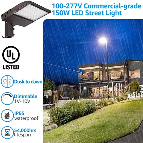 LEONLITE 150W LED Parking Lot Lights, Dimmable Commercial LED Area Lights Bundle L Shape Wall Mount Bracket for Slip Fit Light, 2-3/8 inch, 60mm, Shoebox Light Wall Bracket