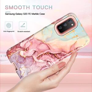 Btscase for Galaxy S20 FE 5G Case, Marble Pattern 3 in 1 Heavy Duty Shockproof Full Body Rugged Hard PC+Soft Silicone Drop Protective Women Girl Covers for Samsung Galaxy S20 FE, Rose Gold