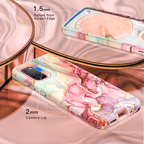 Btscase for Galaxy S20 FE 5G Case, Marble Pattern 3 in 1 Heavy Duty Shockproof Full Body Rugged Hard PC+Soft Silicone Drop Protective Women Girl Covers for Samsung Galaxy S20 FE, Rose Gold