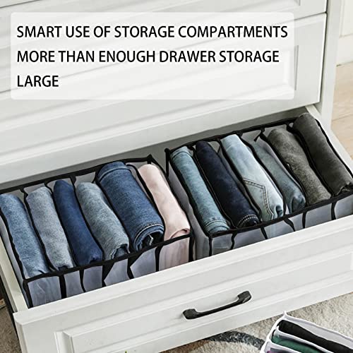 2PCS Wardrobe Clothes Organizer, Drawer Organizer Clothes Organizer Wardrobe Organizer Jeans Compartment Storage Box Foldable Closet Drawer Organizer, Mesh Clothes Organizer for Folded Clothes, Black