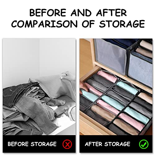 2PCS Wardrobe Clothes Organizer, Drawer Organizer Clothes Organizer Wardrobe Organizer Jeans Compartment Storage Box Foldable Closet Drawer Organizer, Mesh Clothes Organizer for Folded Clothes, Black