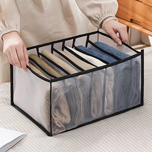 2PCS Wardrobe Clothes Organizer, Drawer Organizer Clothes Organizer Wardrobe Organizer Jeans Compartment Storage Box Foldable Closet Drawer Organizer, Mesh Clothes Organizer for Folded Clothes, Black