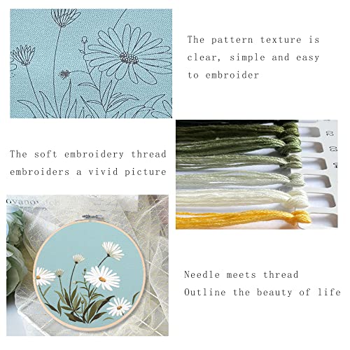 Silentsea 3 Sets of Starter Kits for Embroidery Beginners, Including 3* Embroidery Cloth with Patterns, Hoop, Needle, Manual and Other Manual DIY Tools Needed for Embroidery