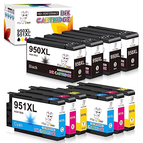 Miss Deer Compatible High Yield Ink Cartridges Replacement for HP 950XL 951XL Combo Pack, Works with HP Officejet Pro 8600 8610 8620 8630 8640 8100 8615 251dw 271dw 276dw (4BK, 2C, 2M, 2Y)