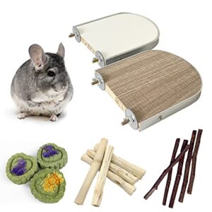 kathson wooden hamster stand platform guinea pig climbing exercise toy chinchilla activity playground cage accessories with metal edging for bird parrot mouse gerbil and dwarf(6.5x5.7x0.87 inches)