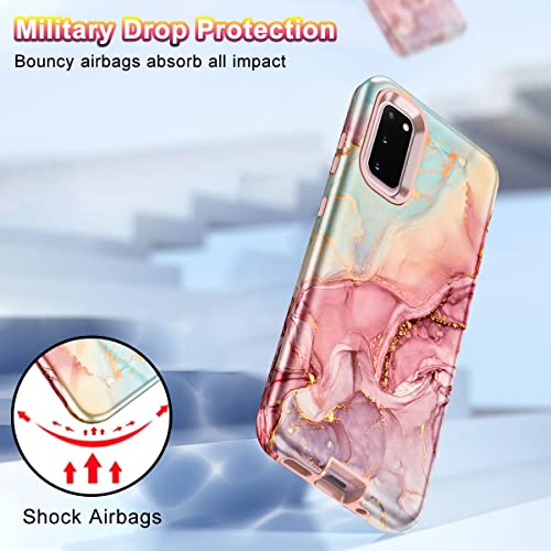 Btscase Compatible with Samsung Galaxy S20 Case 6.2 Inch, Marble Pattern 3 in 1 Heavy Duty Shockproof Full Body Rugged Hard PC+Soft Silicone Drop Protective Women Girl Phone Case, Rose Gold