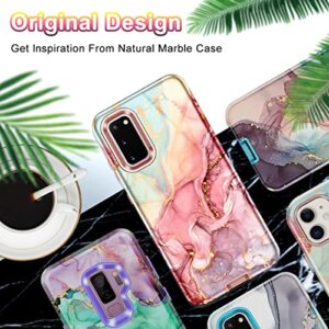 Btscase Compatible with Samsung Galaxy S20 Case 6.2 Inch, Marble Pattern 3 in 1 Heavy Duty Shockproof Full Body Rugged Hard PC+Soft Silicone Drop Protective Women Girl Phone Case, Rose Gold