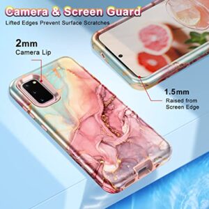 Btscase Compatible with Samsung Galaxy S20 Case 6.2 Inch, Marble Pattern 3 in 1 Heavy Duty Shockproof Full Body Rugged Hard PC+Soft Silicone Drop Protective Women Girl Phone Case, Rose Gold