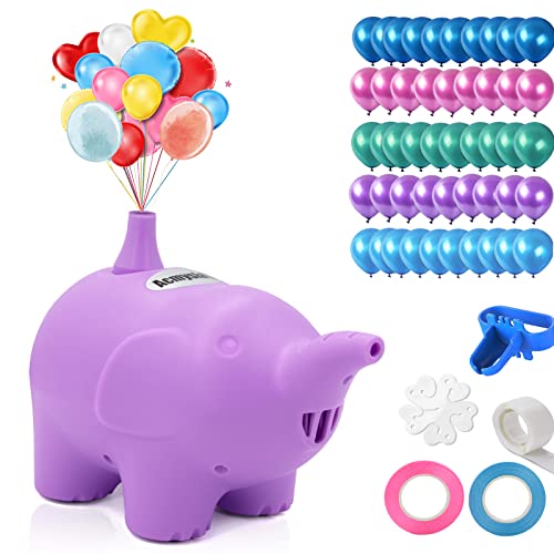 Balloon Pump,AcmyslaT Electric Balloon Pump Kit 600W 110V,Cute Elephant Balloon Air Pump with Tying Tool,Dot Glue,Flower Clip for Party/Wedding/Christmas/Birthday/Ceremony Decoration (Purple)